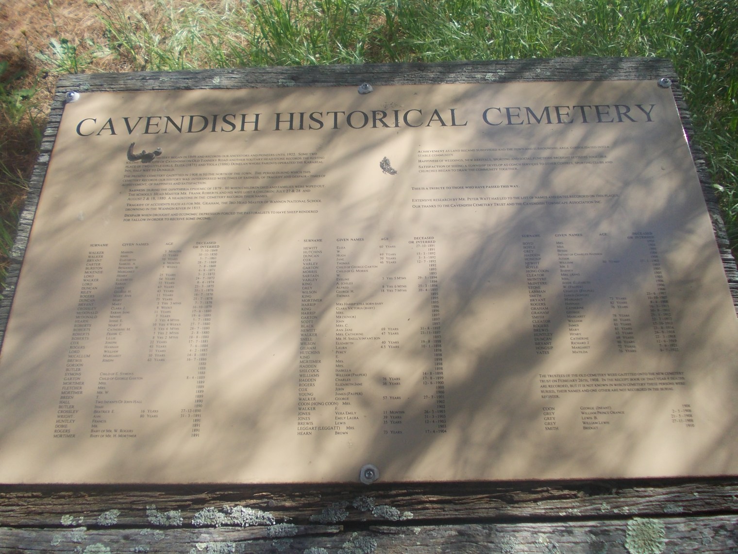 Old Cavendish Cemetery | Western District Families